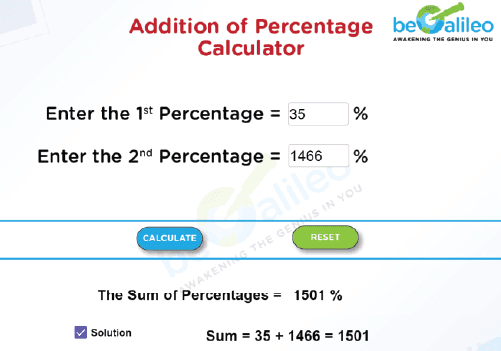 Addition of percentage - Online Math Calculators | beGalileo