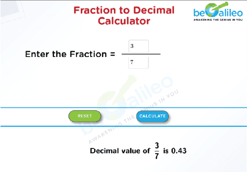 Fraction to decimal calculator - Online Math Calculators | beGalileo
