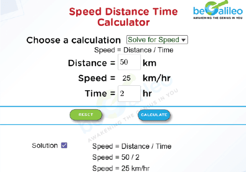 Speed Distance Time - Online Math Calculators | beGalileo